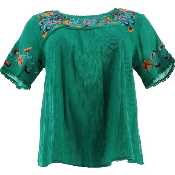Antthony | Tops | Antthony Mexicali Folkloric Embroidered Top Kelly ...